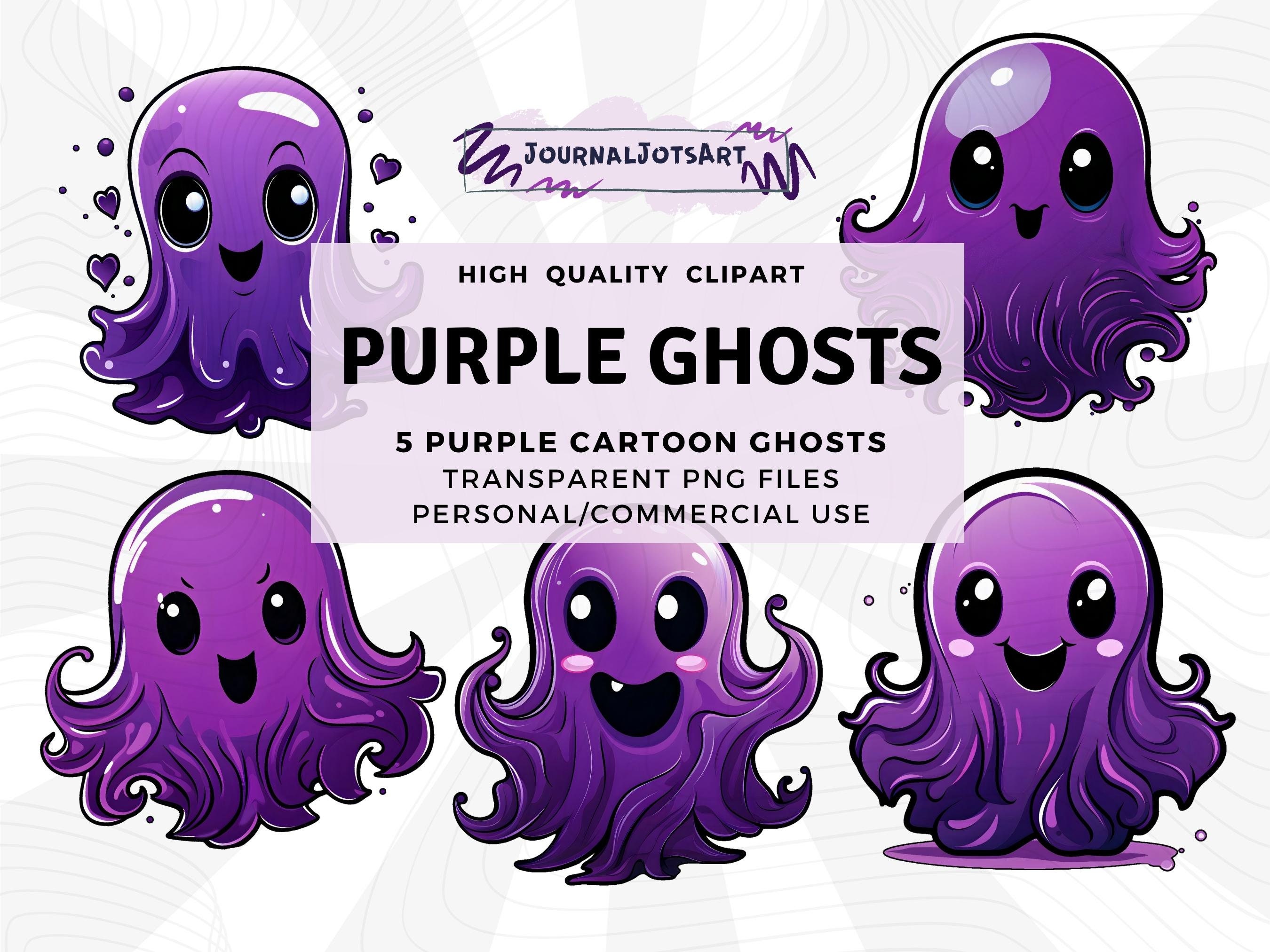 Purple Cartoon Ghosts Clipart Set - Unique Halloween PNG Digital ...