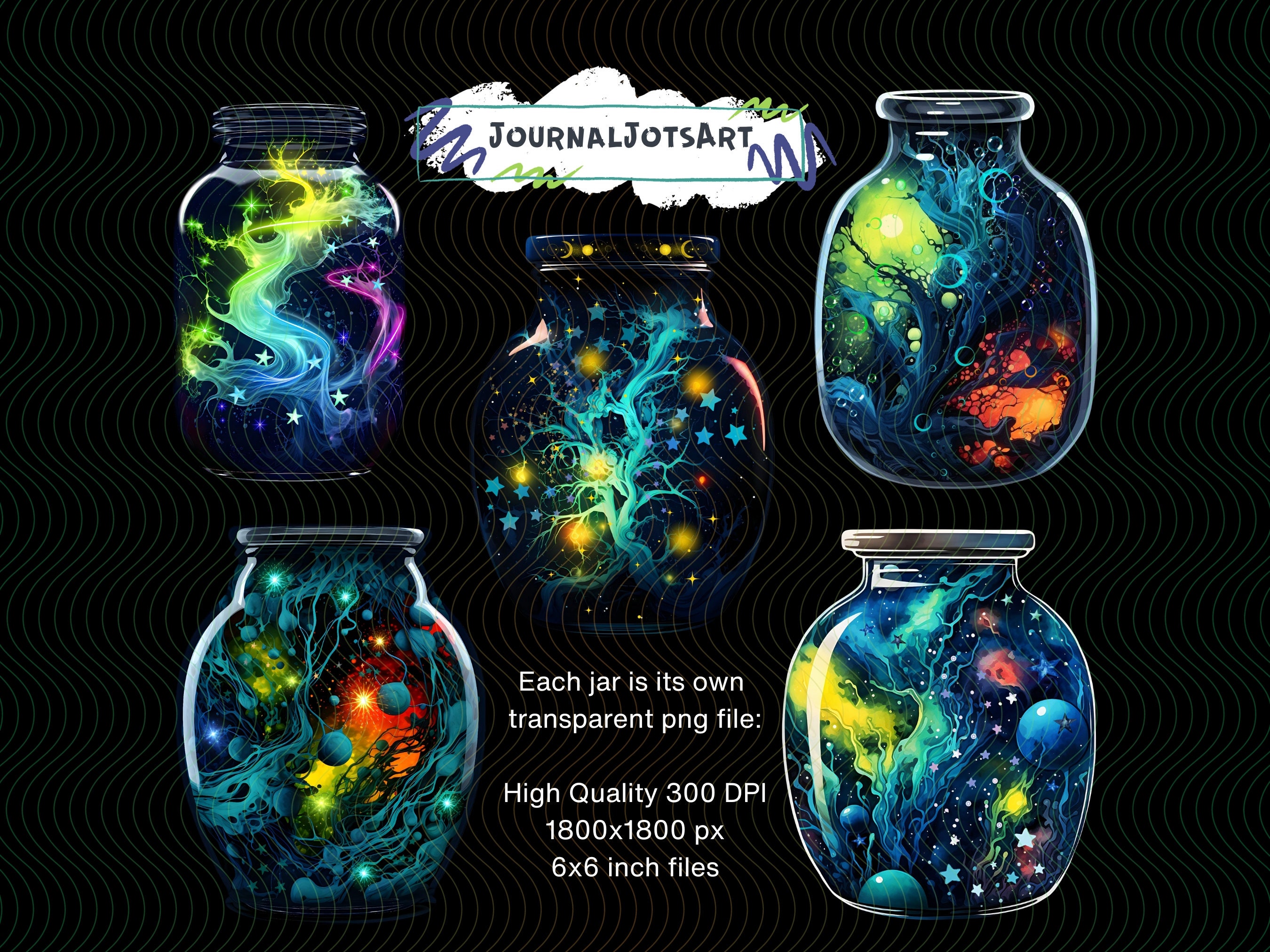 Galaxy Jars Clipart Set, Transparent PNG Instant Digital Download Art ...