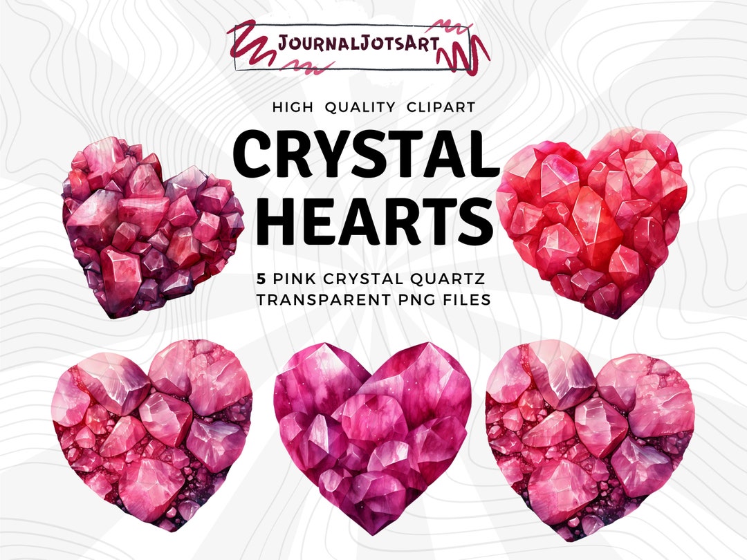Pink Crystal Hearts Clipart Set, Transparent Png Instant Digital ...