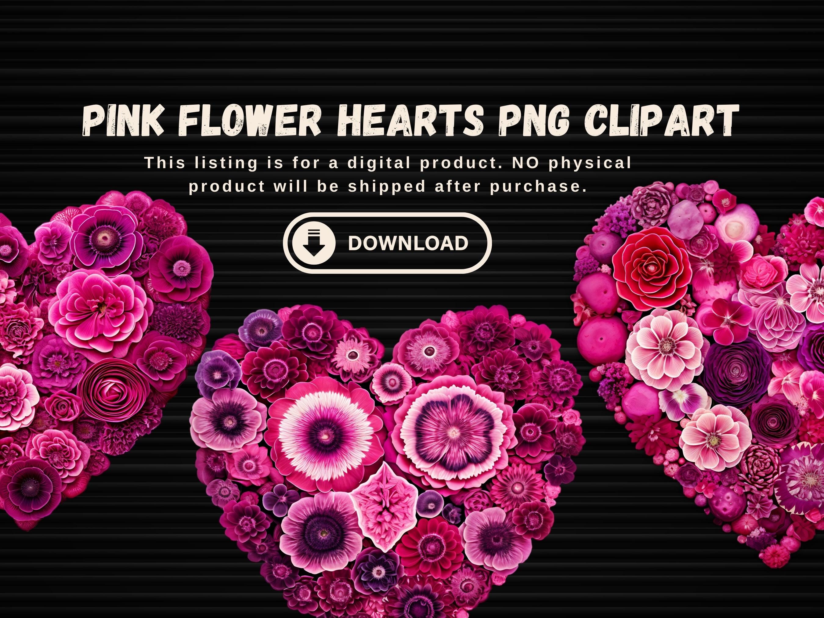 Pink Flower Hearts Clipart Set, Transparent Png Instant Digital ...