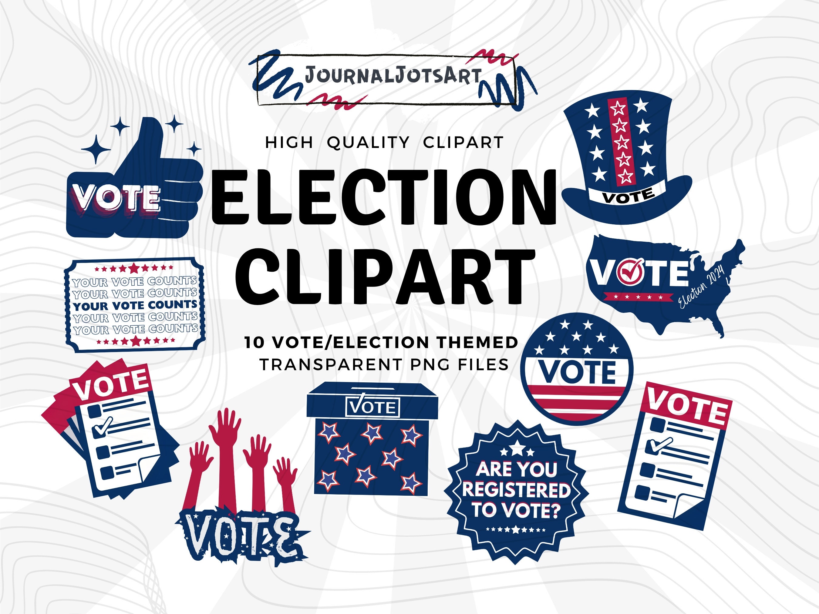Election Themed Clipart Bundle: 10 Transparent PNG Icons in U.S. Flag ...