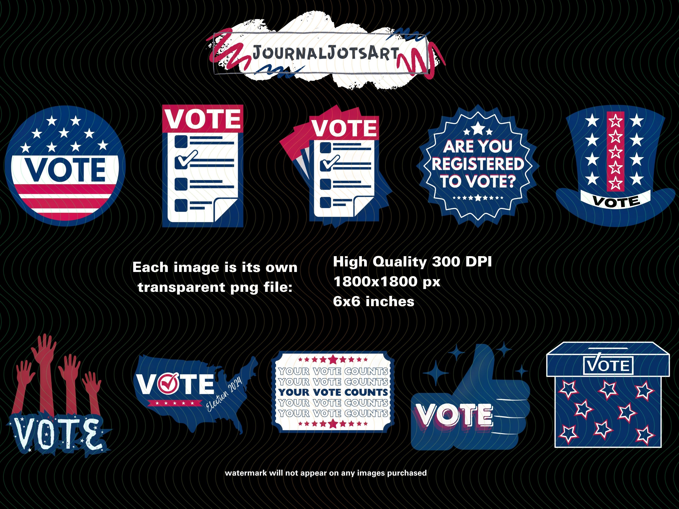Election Themed Clipart Bundle: 10 Transparent PNG Icons in U.S. Flag ...