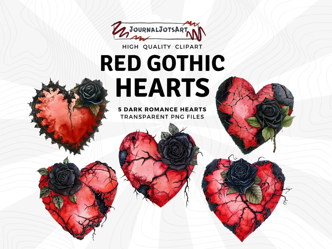 Red Gothic Hearts Clipart Set, Transparent Png Instant Digital Download ...