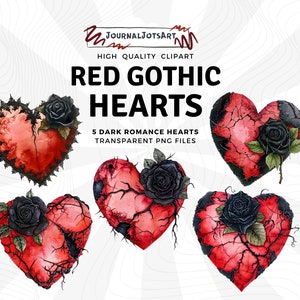 Red Gothic Hearts Clipart Set, Transparent Png Instant Digital Download ...