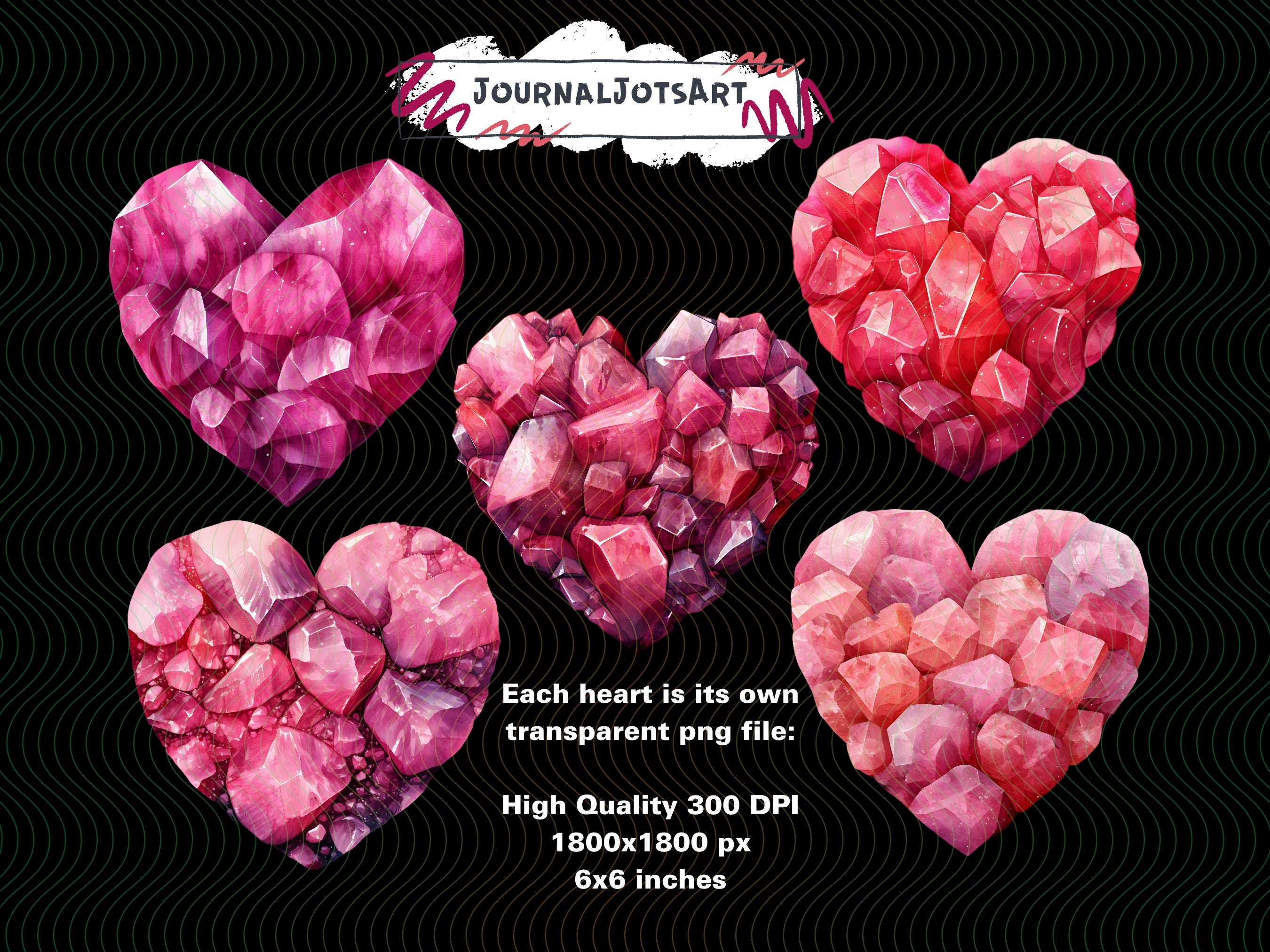 Pink Crystal Hearts Clipart Set, Transparent Png Instant Digital ...