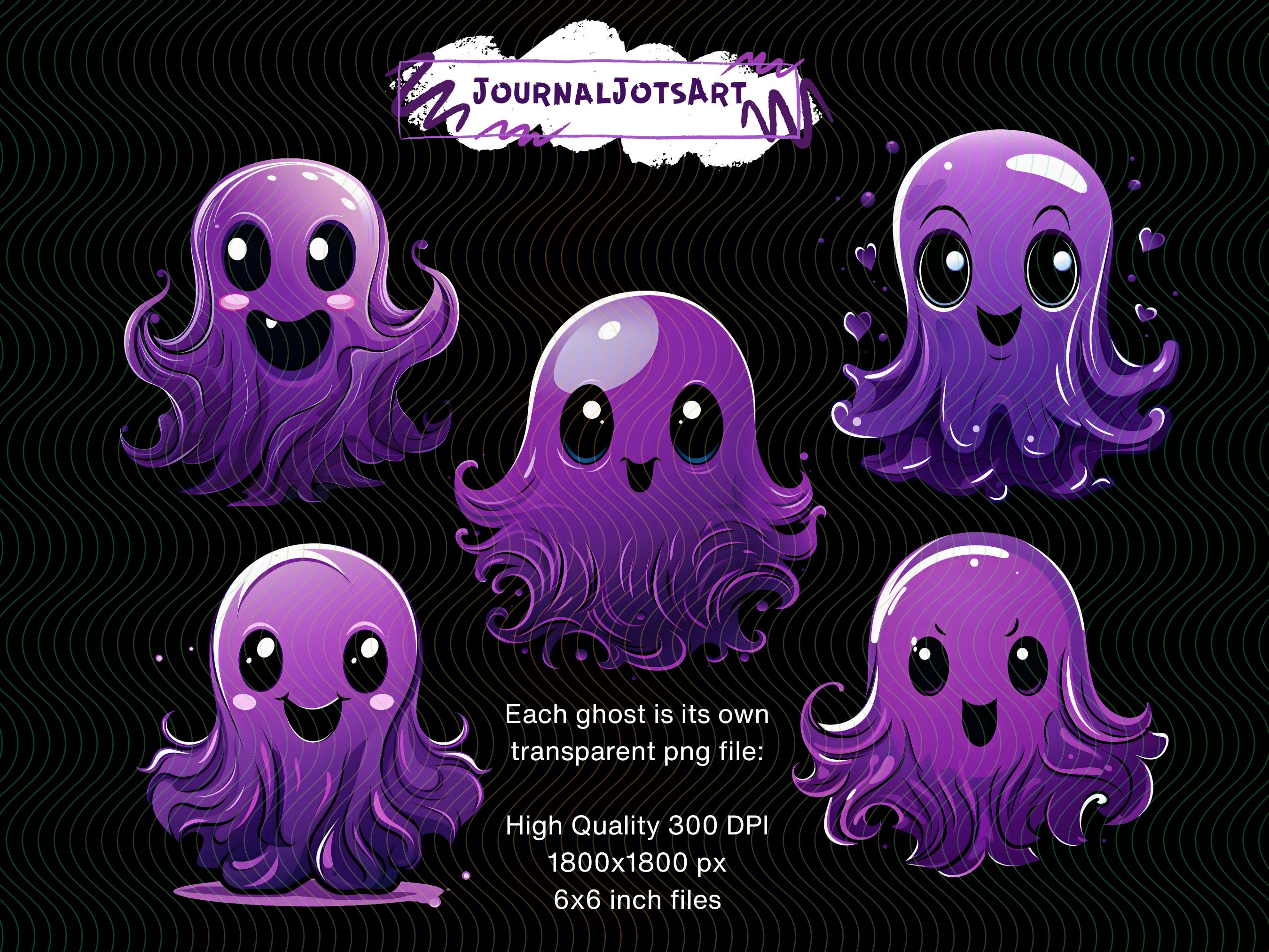 Purple Cartoon Ghosts Clipart Set - Unique Halloween PNG Digital ...