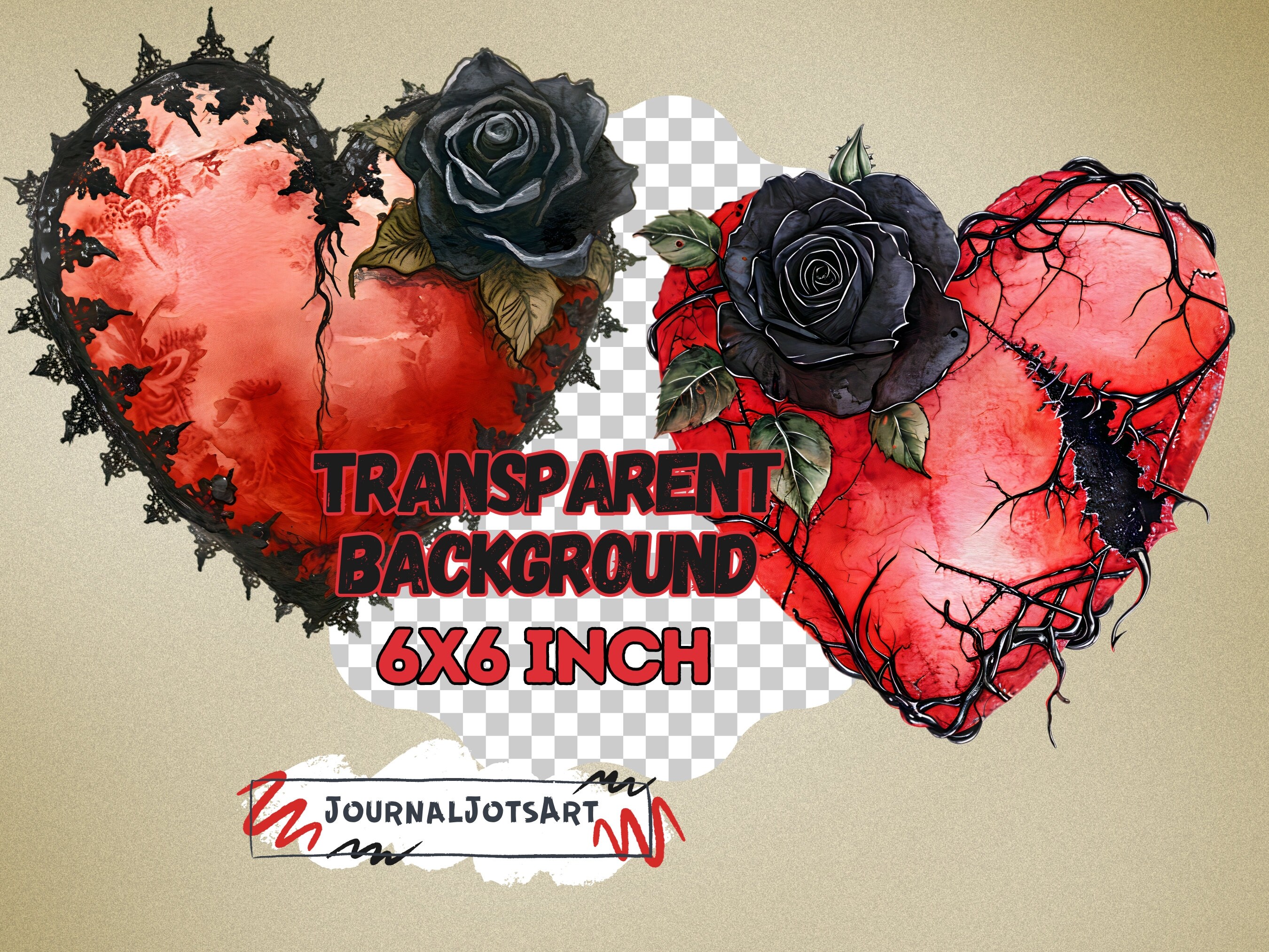 Red Gothic Hearts Clipart Set, Transparent Png Instant Digital Download ...