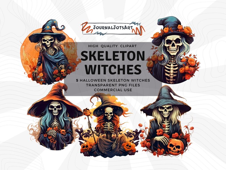 Halloween Skeleton Witches Clipart Bundle, Instant Digital Download - Etsy