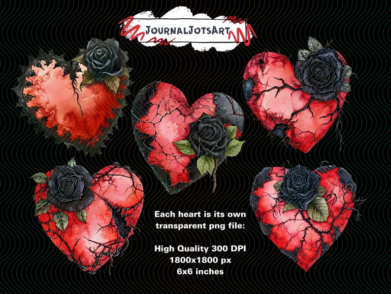 Red Gothic Hearts Clipart Set, Transparent Png Instant Digital Download ...