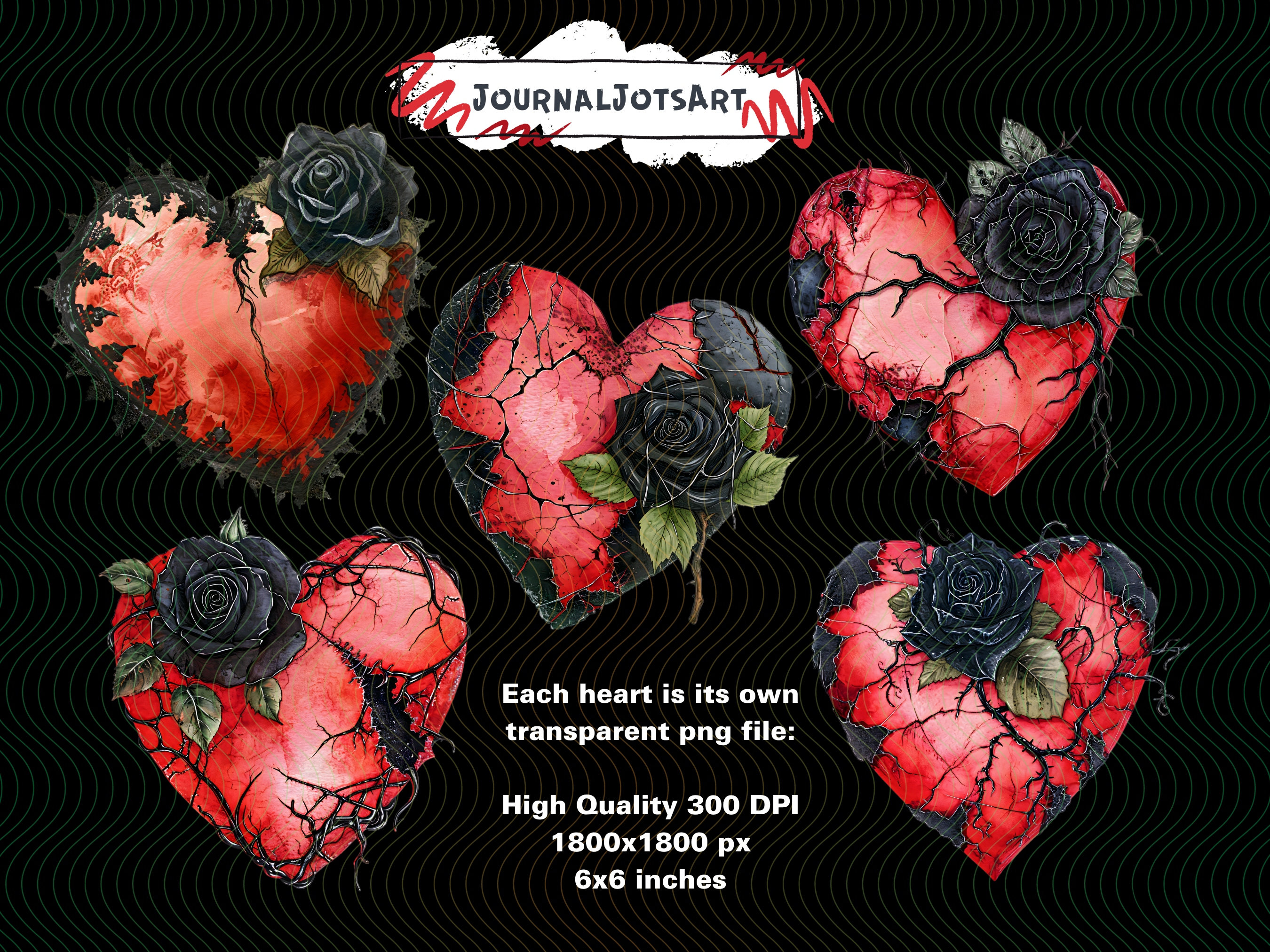 Red Gothic Hearts Clipart Set, Transparent Png Instant Digital Download ...