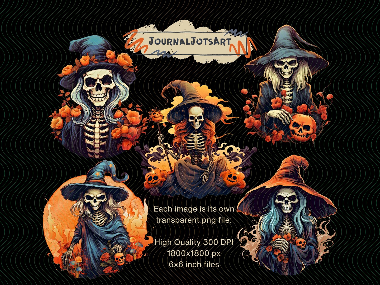 Halloween Skeleton Witches Clipart Bundle Instant Digital - Etsy