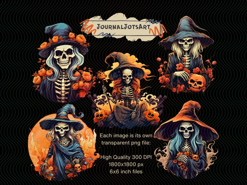 Halloween Skeleton Witches Clipart Bundle, Instant Digital Download - Etsy