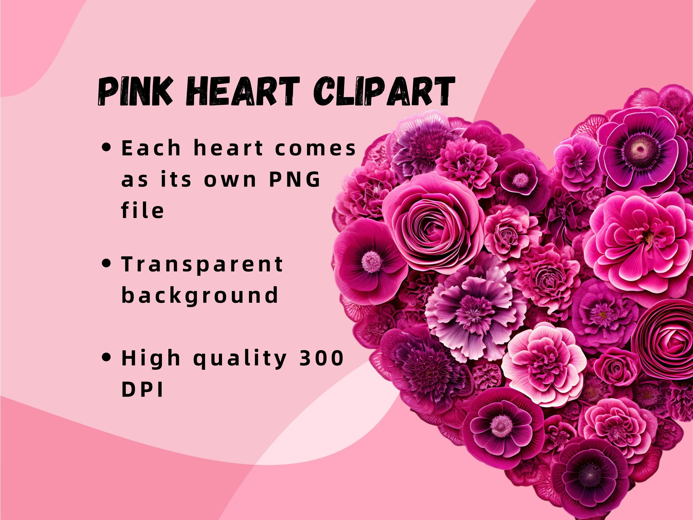 Pink Flower Hearts Clipart Set, Transparent Png Instant Digital ...