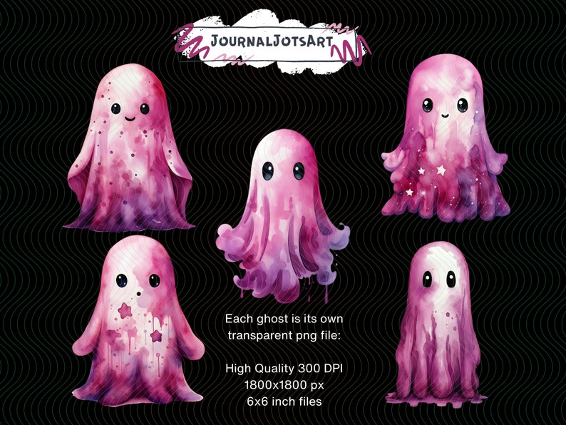 Cute Pink Ghosts Clipart Set - Unique Halloween PNG Digital Downloads ...