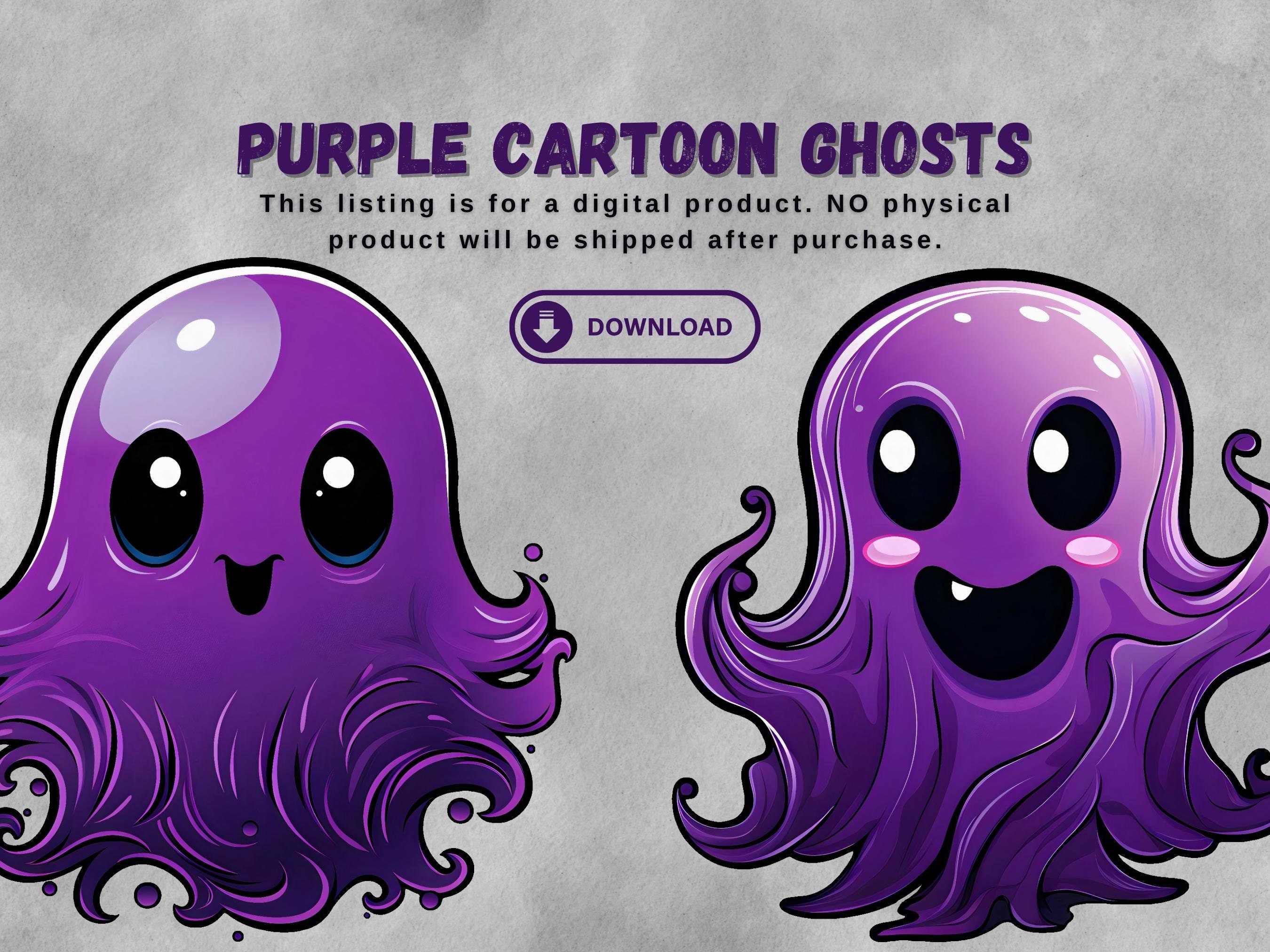 Purple Cartoon Ghosts Clipart Set - Unique Halloween PNG Digital ...
