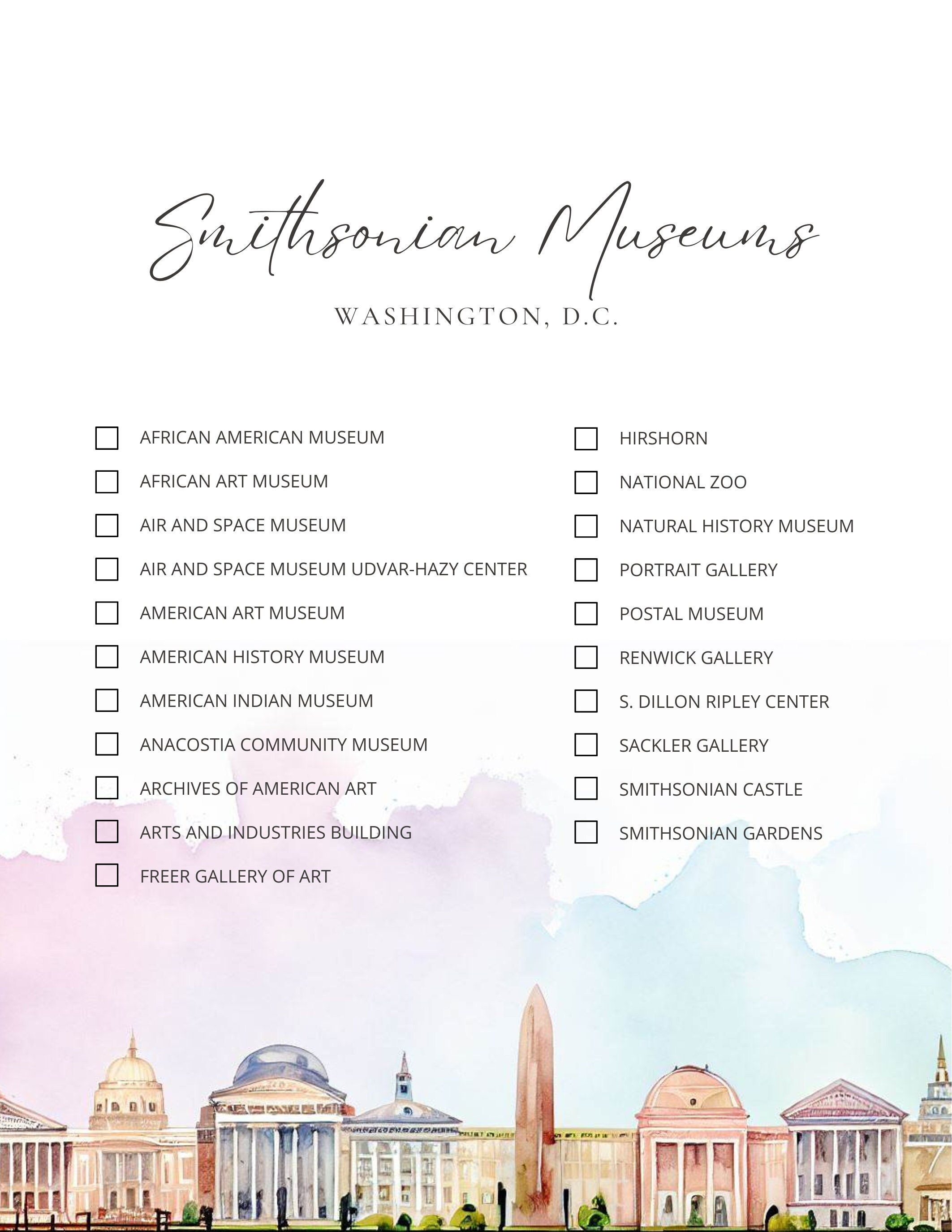 Washington DC Smithsonian Bucketlist | Digital Download - Etsy