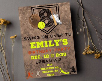 Softball Birthday Party Invitation. All Text is Editable. Print, Post ...