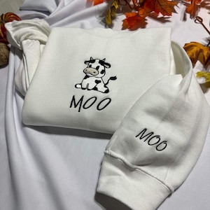 Cow Embroidered Sweatshirt, Sitting Cow With MOO Embroidered on the ...