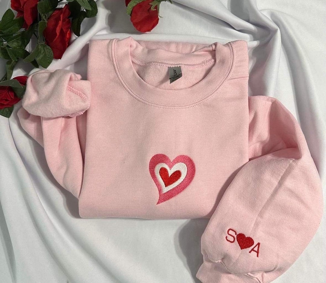 Custom Embroidered Heart Sweatshirt: Personalized Initials Sleeve ...