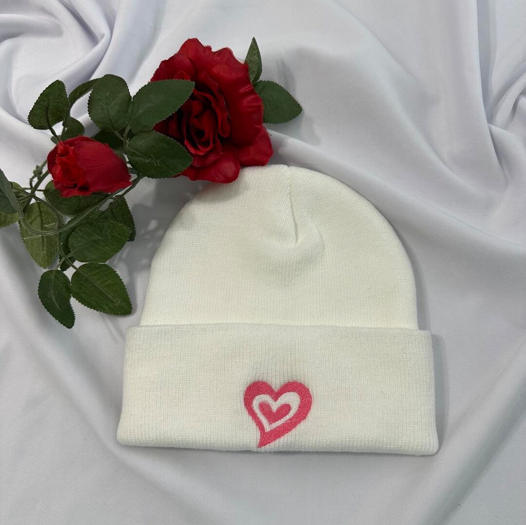 Embroidered Heart Beanie, Cozy Love Hat, Custom Valentine’s Day Beanie ...