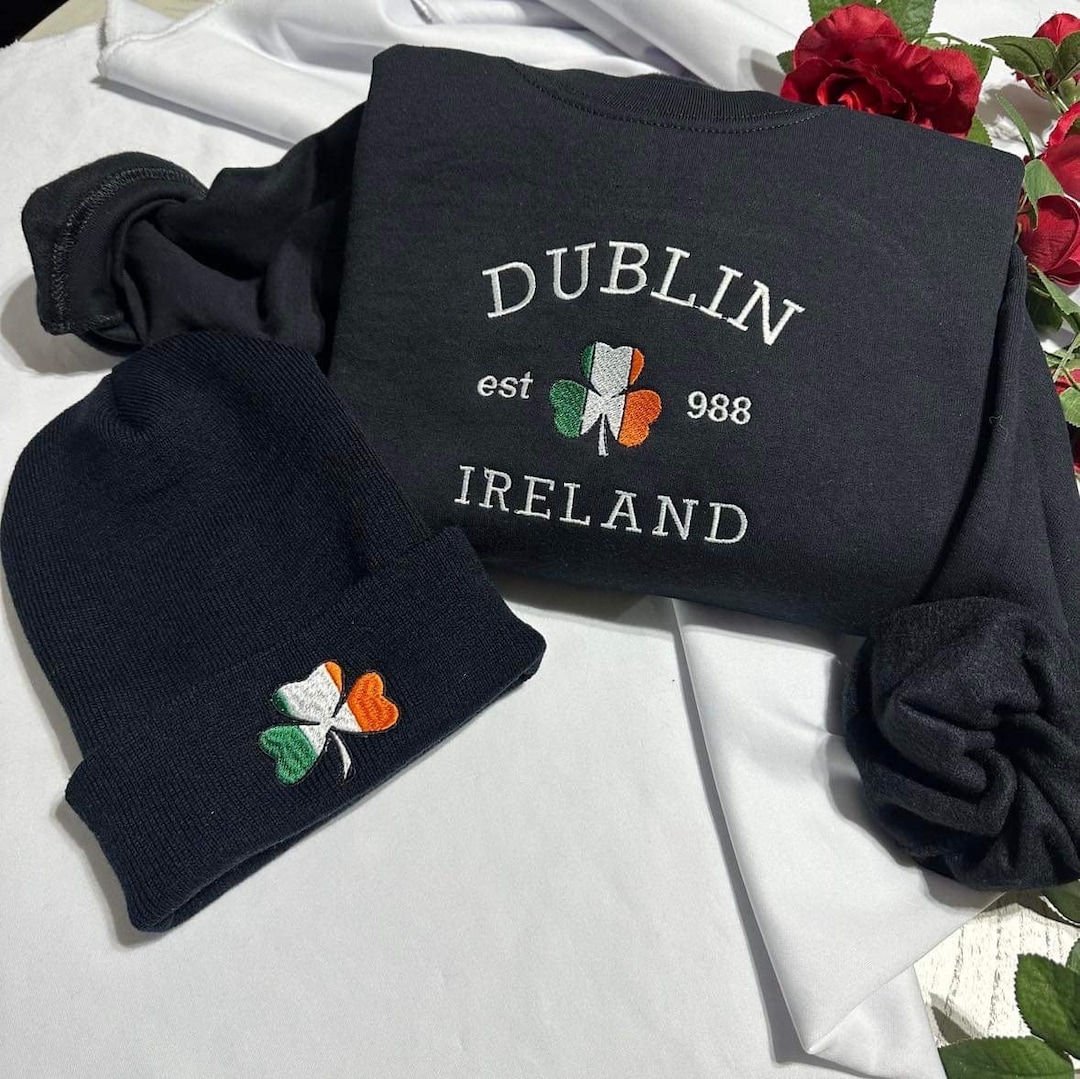 Embroidered Dublin Ireland Sweatshirt: Custom Irish Shamrock Varsity ...