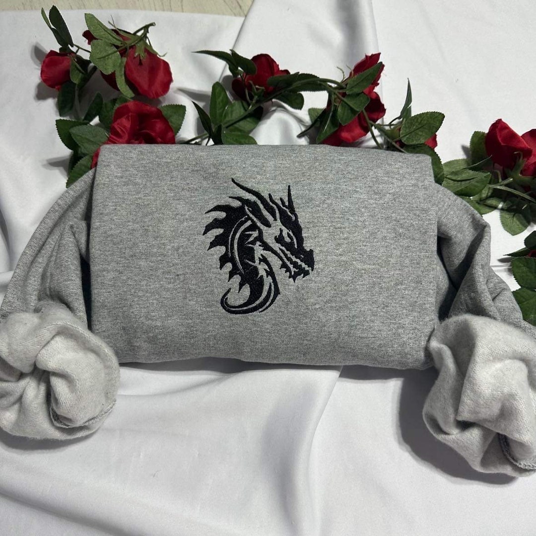 Dragon Embroidered Sweatshirt: Fantasy Crewneck, Dragon Lover Gift - Etsy