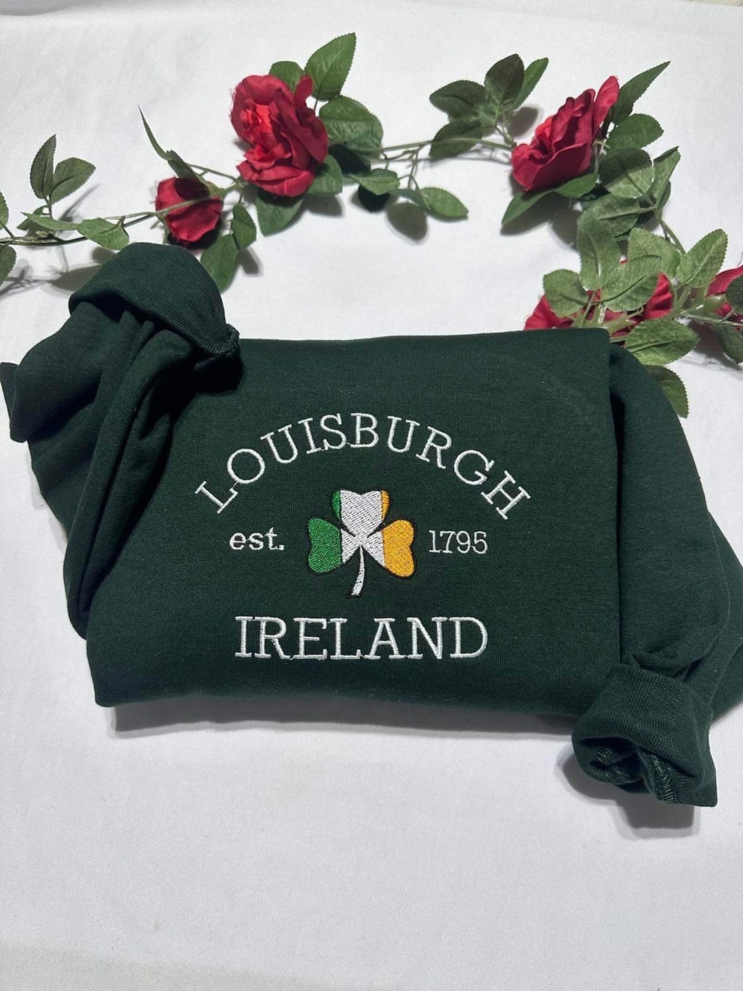 Louisburgh Ireland Embroidered Sweatshirt: Shamrock Irish Flag Crewneck ...
