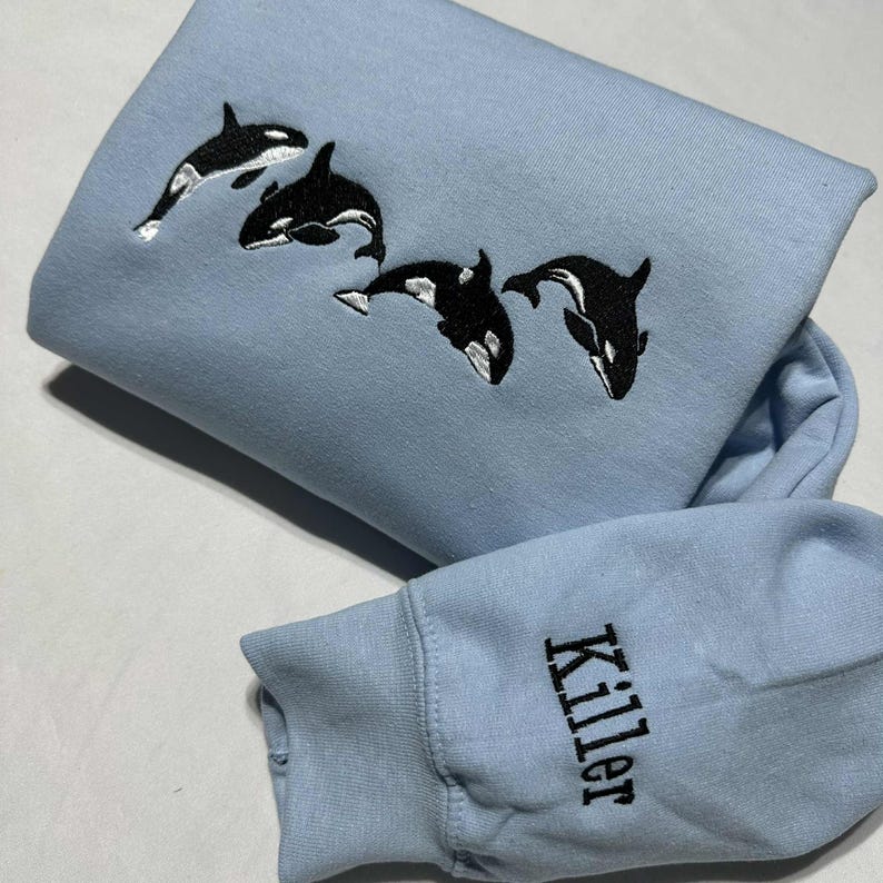 Embroidered Orca Sweatshirt, Whale Embroidered Crewneck, Ocean Sweater ...
