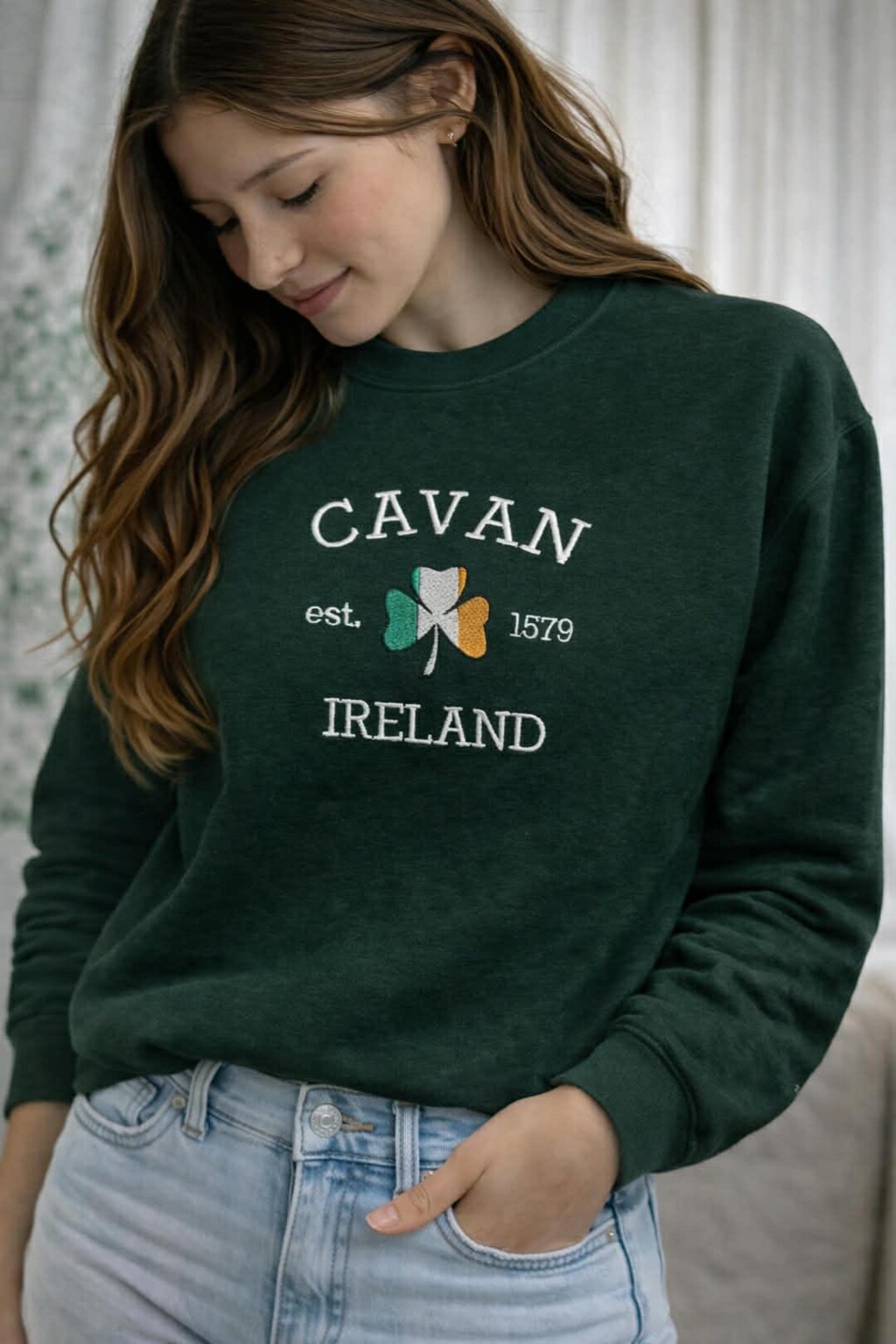Embroidered Cavan Ireland Sweatshirt: Irish Shamrock Flag - Etsy