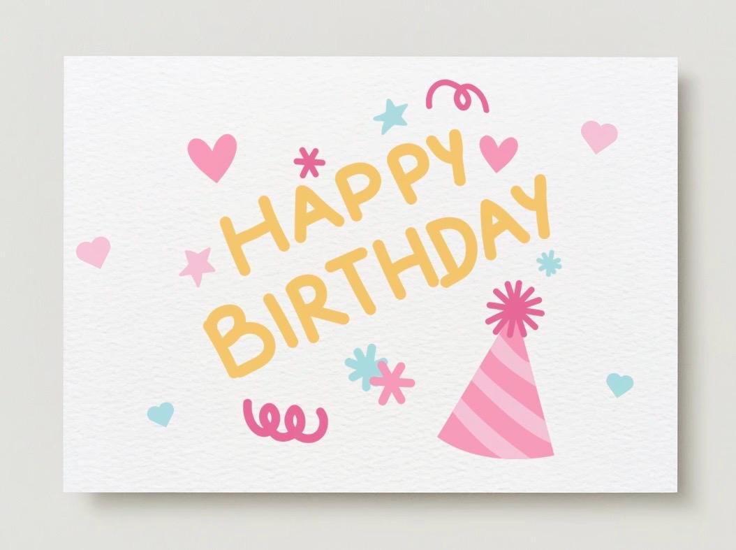 Printable Happy Birthday Card Digital Cute Pink Birthday Card Template ...