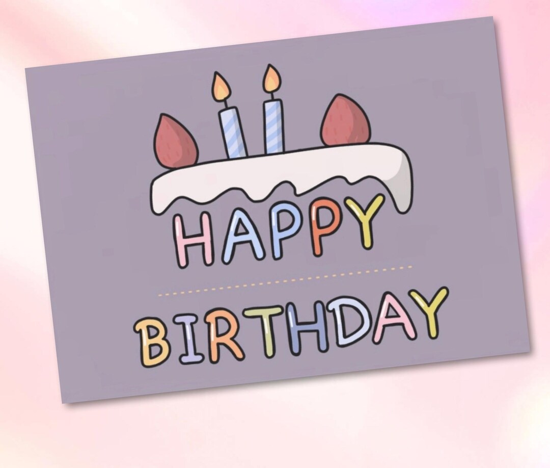 Printable Print Happy Birthday Card Digital Print Cute Card With Cake ...