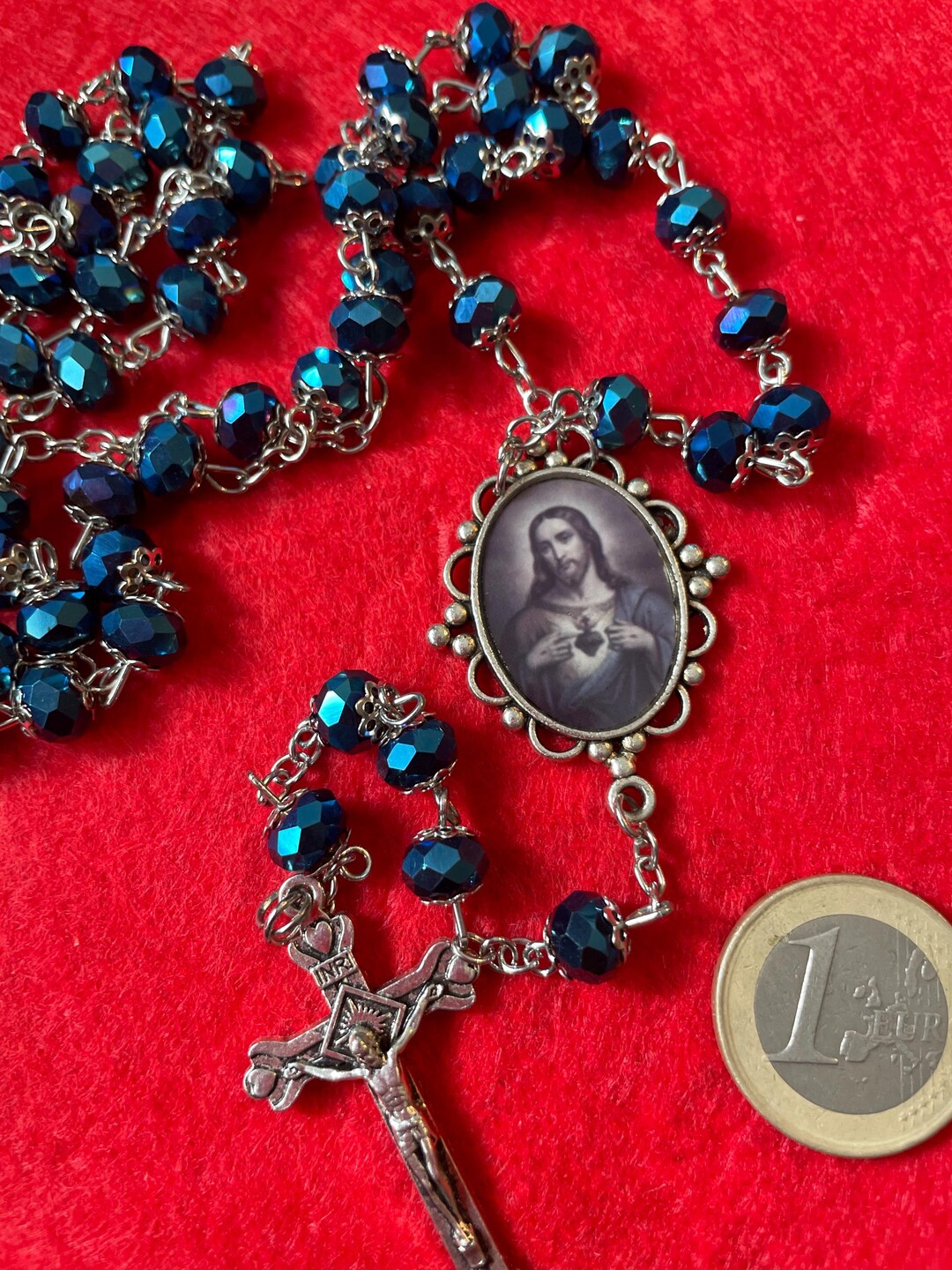 Sacred Heart of Jesus Catholic Rosary Silver & Blue - Etsy