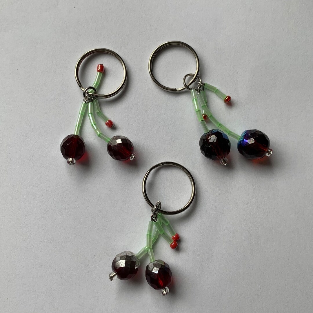 Beaded Cherry Keychains - Etsy