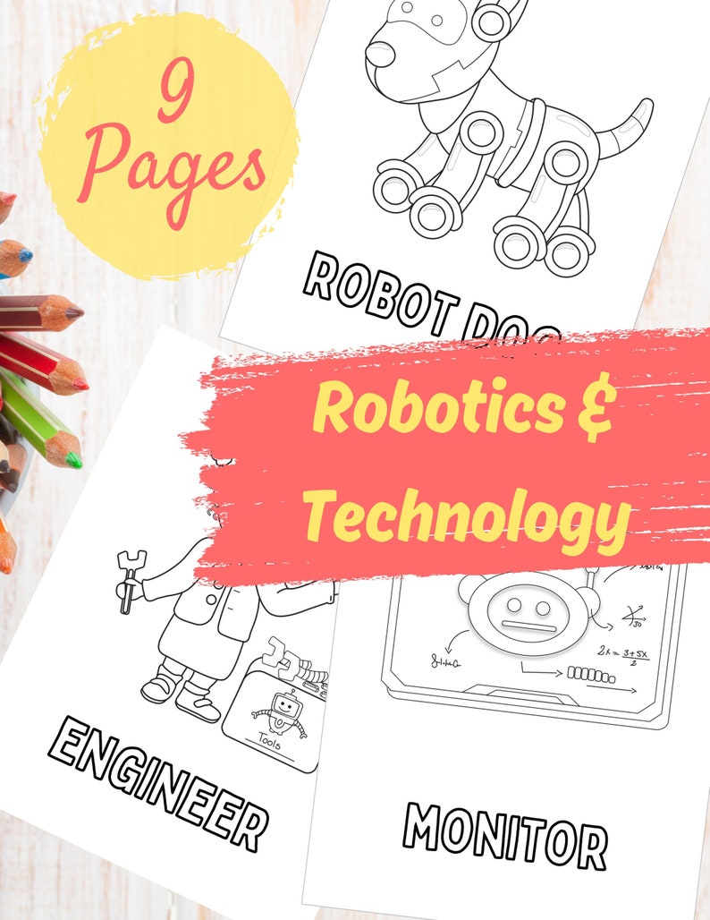 Robotics and Technology, Printable Coloring Book for Kids, Toddler ...