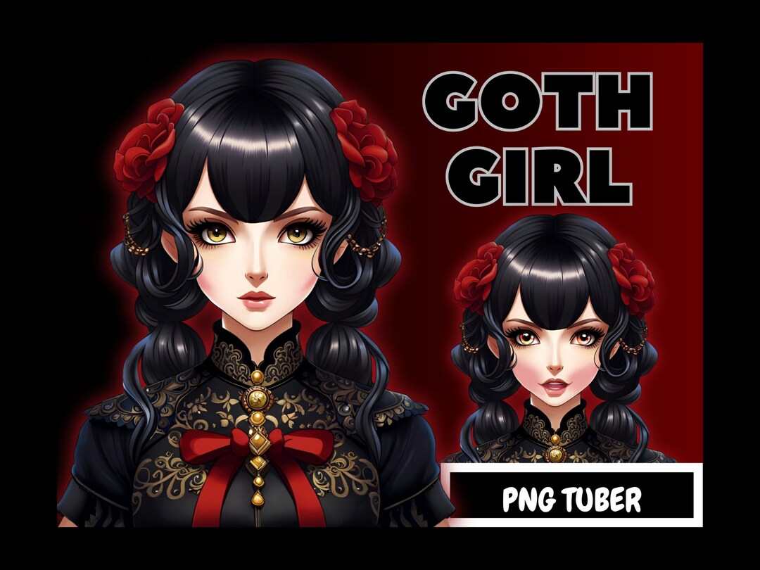 Goth Girl Pngtuber / Black & Red PNG Tuber Model / Vtuber With 4 ...