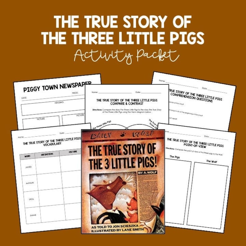 The True Story of the Three Little Pigs Worksheets Activity Packet - Etsy