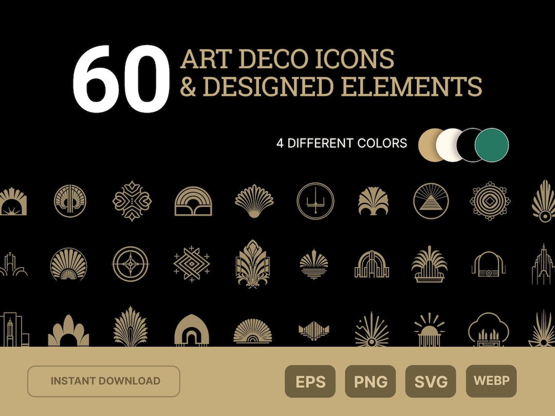 Art Deco Ornamental Elements EPS, PNG & SVG, Gatsby Style Elements ...