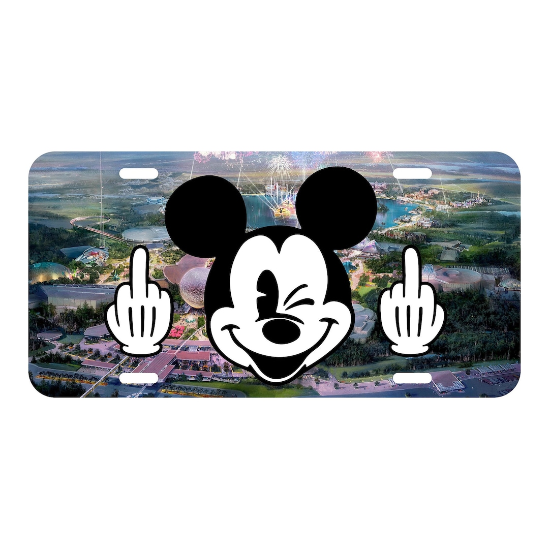 Mickey Mouse Middle Finger and Winking Playful License Plate Whimsical ...