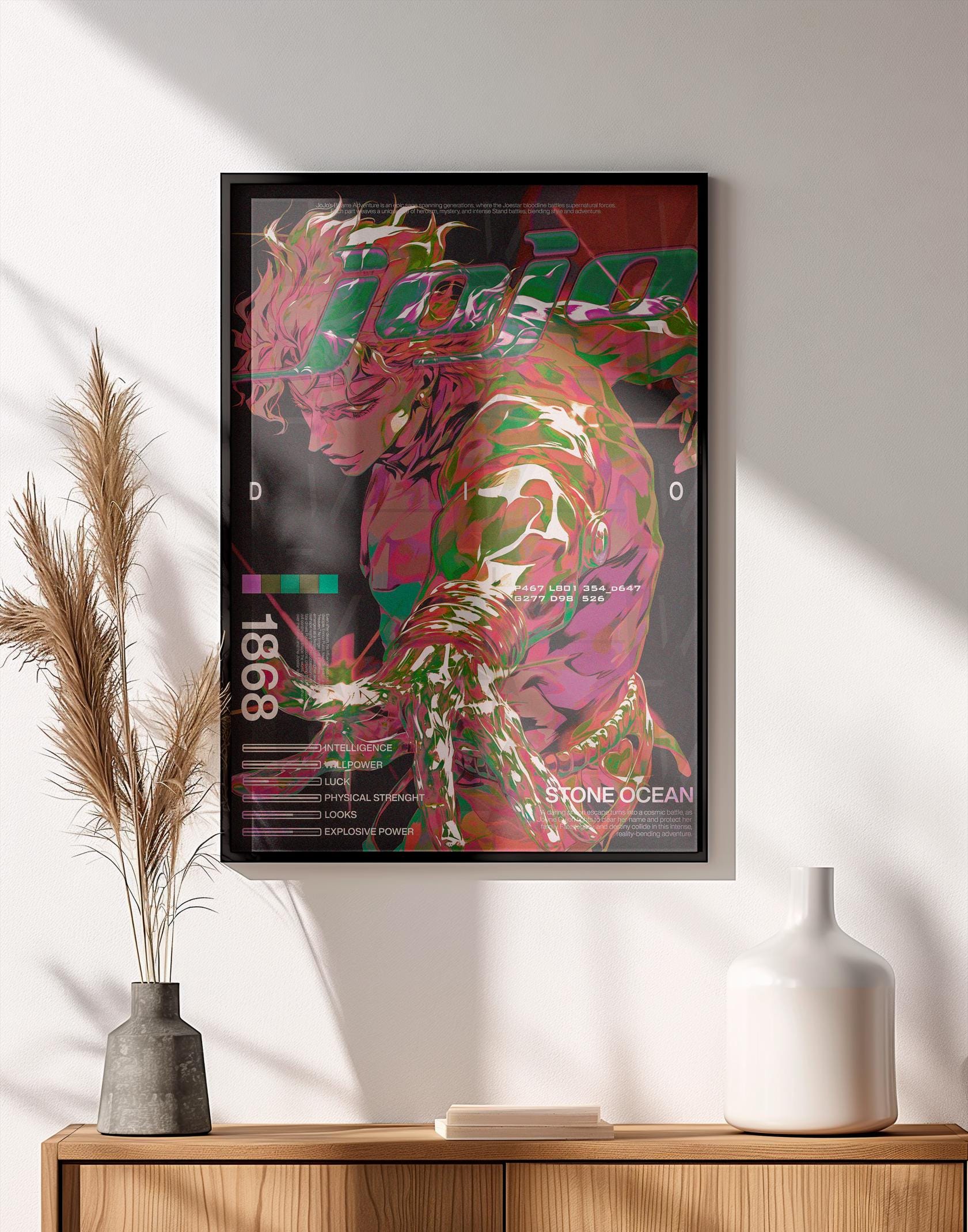 Jojo's Bizarre Adventure Dio Brando Poster Stone Ocean Anime Art Retro ...