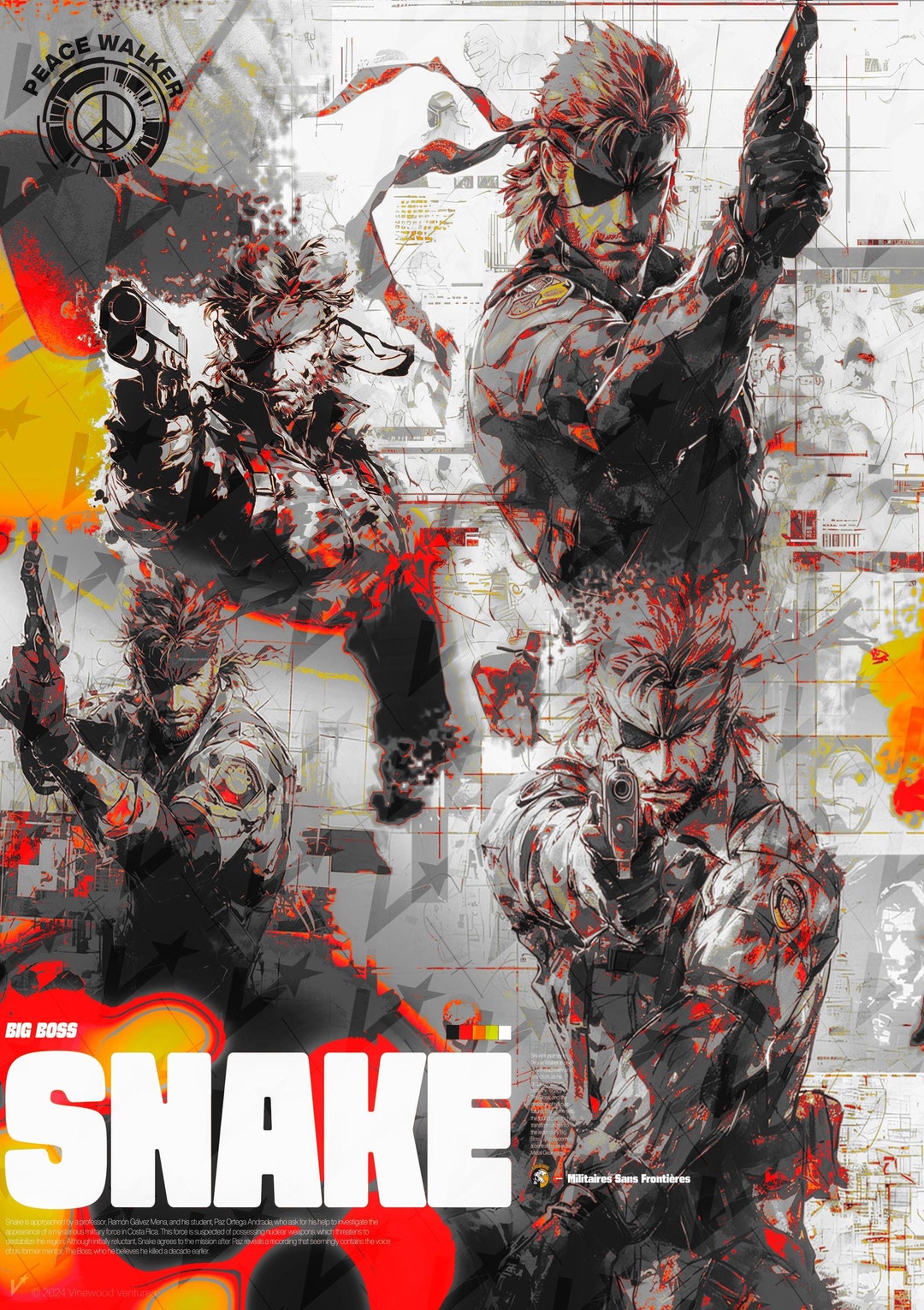 Metal Gear Solid Snake Poster Big Boss Peace Walker Art Retro Gaming ...
