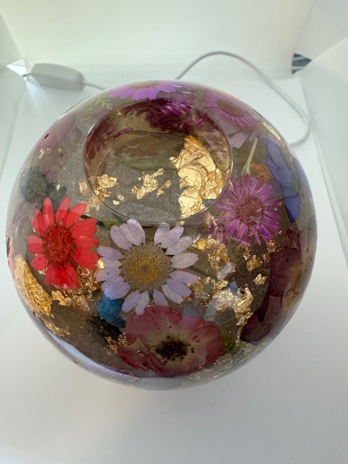 Dried Flower & Gold Leaf Resin Tea Light Holder - Etsy