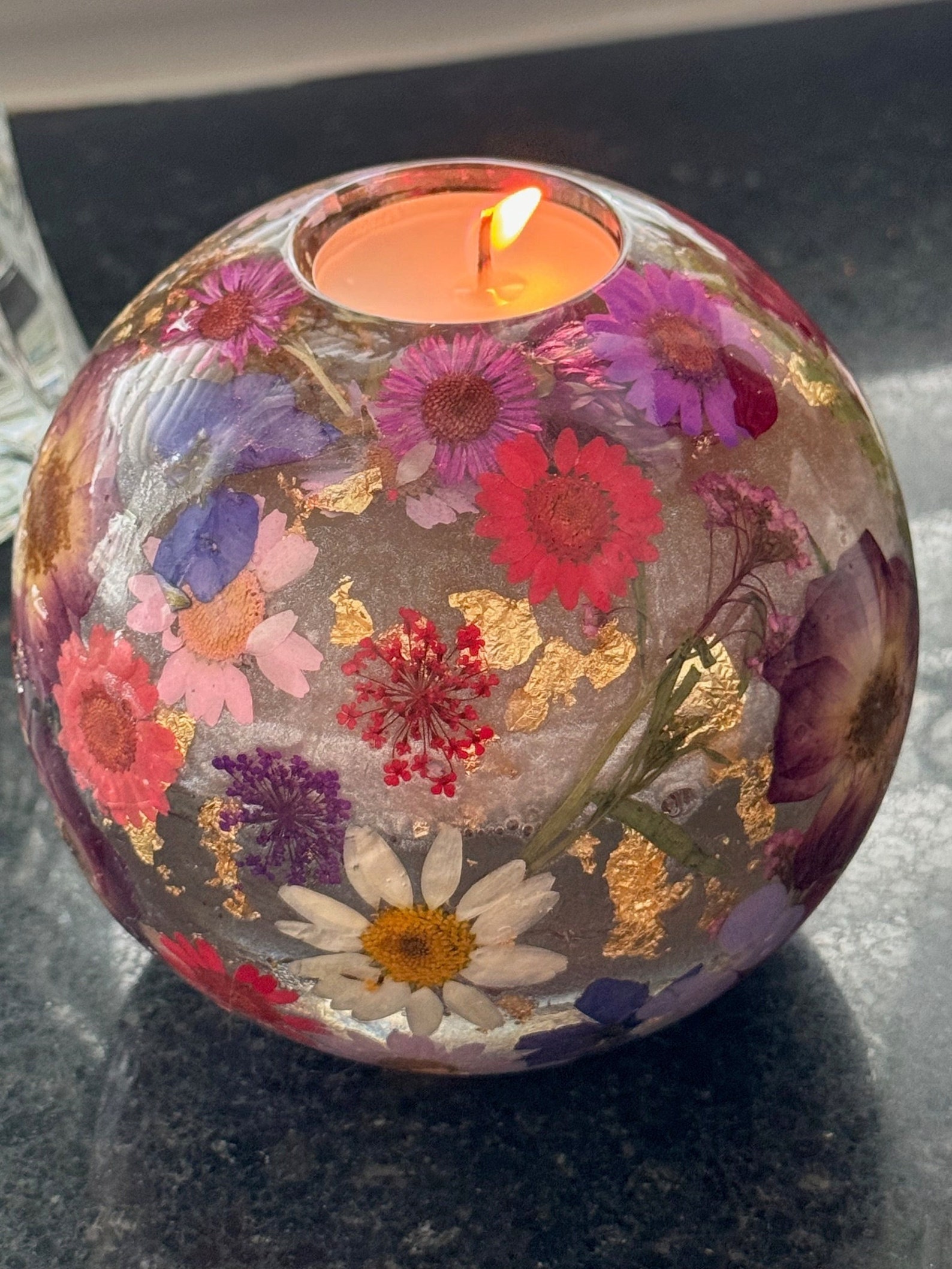 Dried Flower & Gold Leaf Resin Tea Light Holder - Etsy