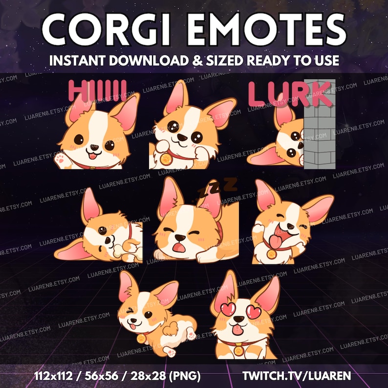 7 Set Corgi Emotes / Stream Badges | Twitch Youtube Discord Kick ...