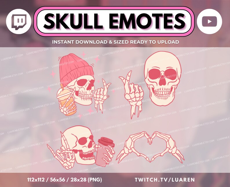 4 Set Skeleton Emotes / Stream Badges | Twitch Youtube Discord Kick ...