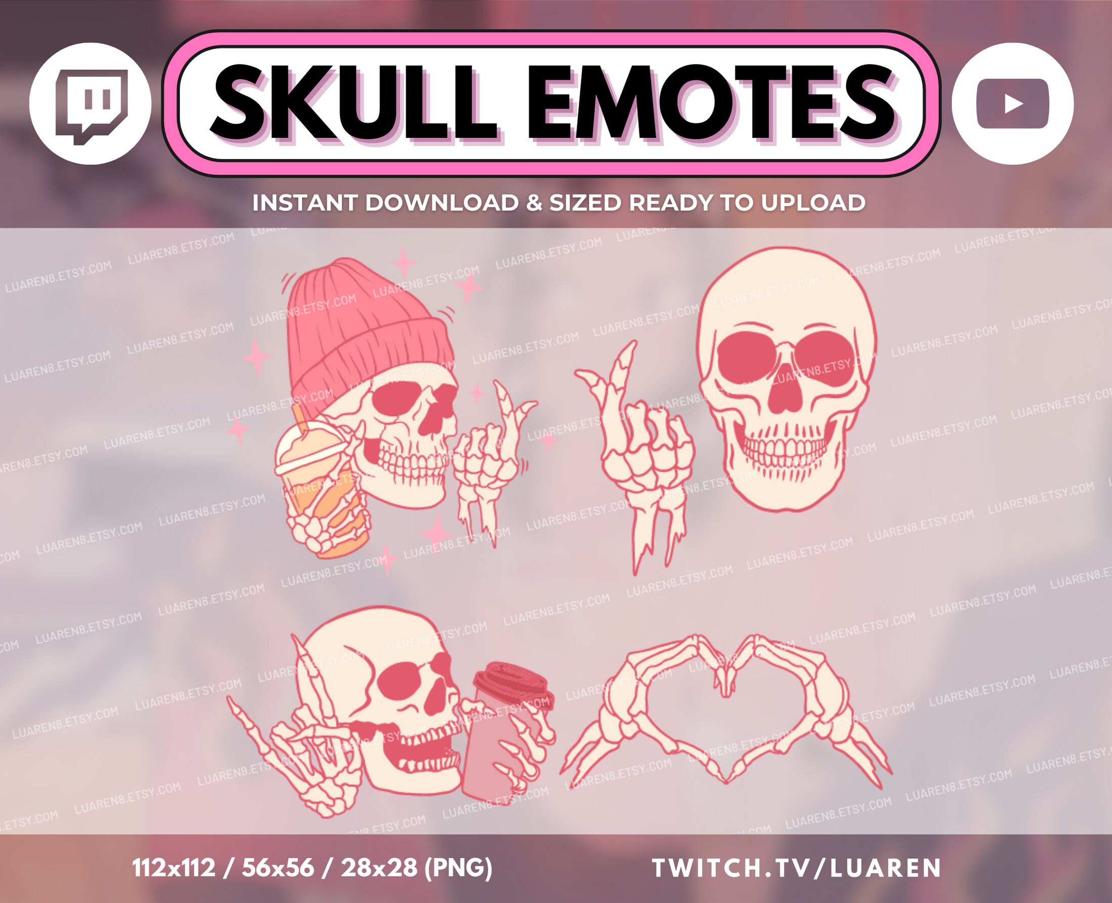 4 Set Skeleton Emotes / Stream Badges | Twitch Youtube Discord Kick ...