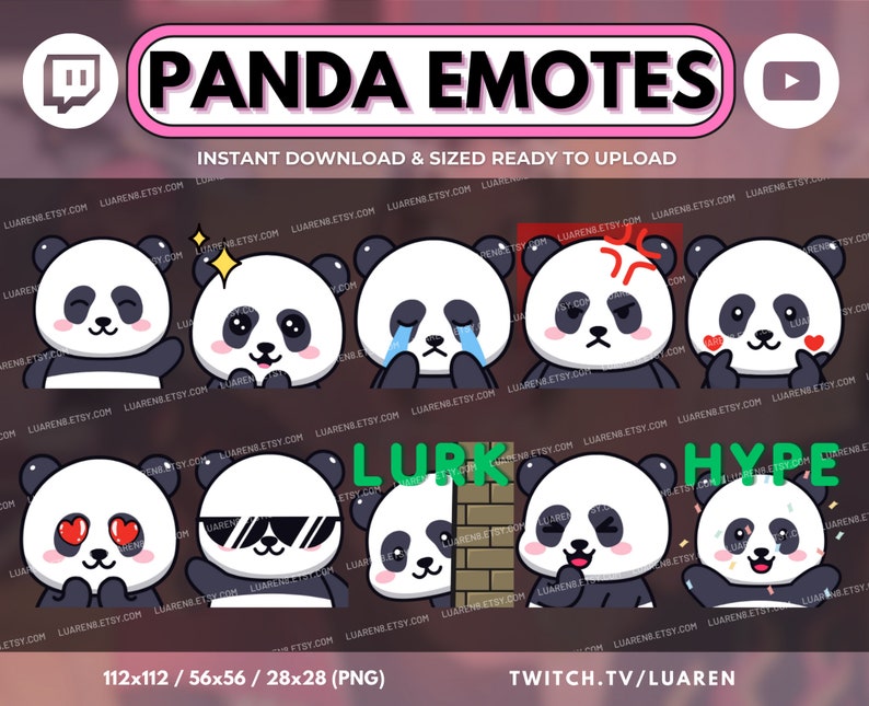 10 Set Panda Bear Emotes / Stream Badges | Twitch Youtube Discord Kick ...