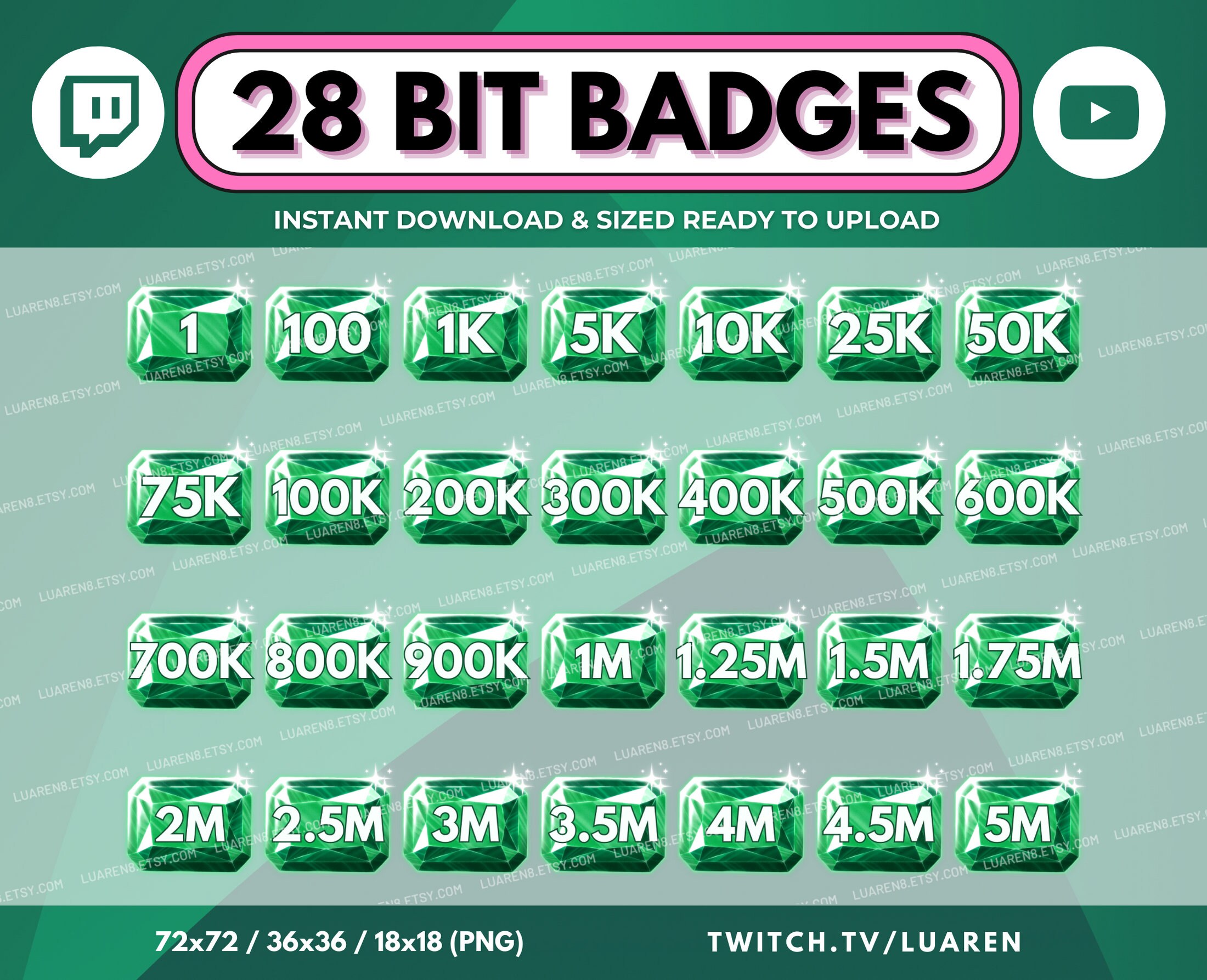 28 Set Green Jade Emerald Gemstone Crystal Streaming Bit Tier Badges ...