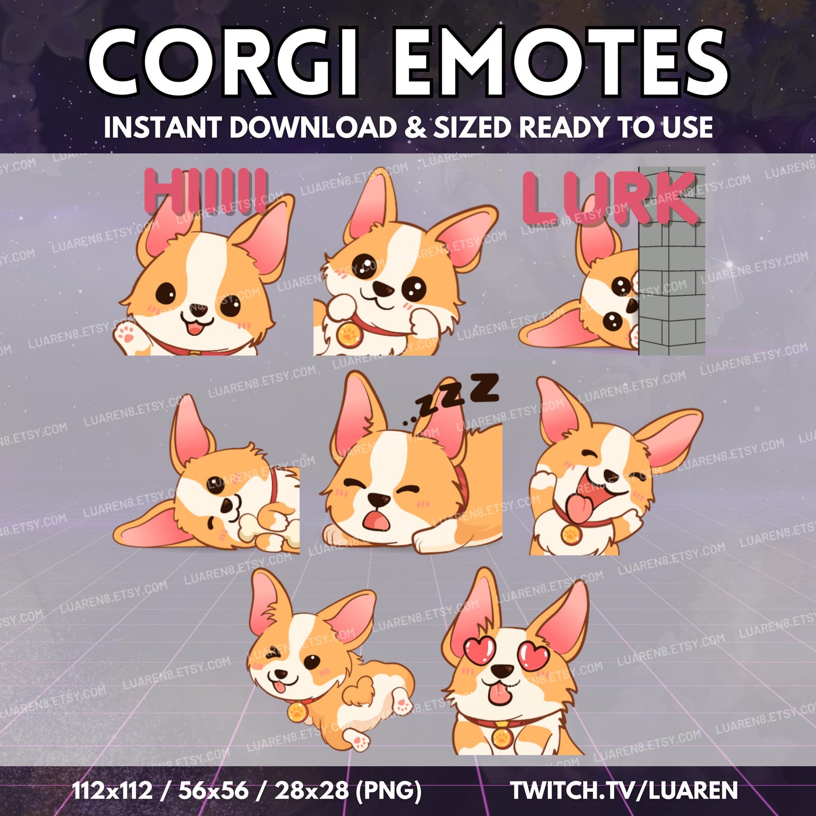 7 Set Corgi Emotes / Stream Badges | Twitch Youtube Discord Kick ...