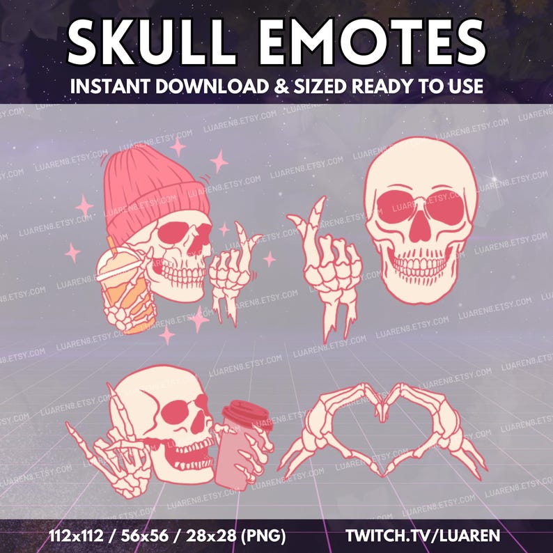 4 Set Skeleton Emotes / Stream Badges | Twitch Youtube Discord Kick ...