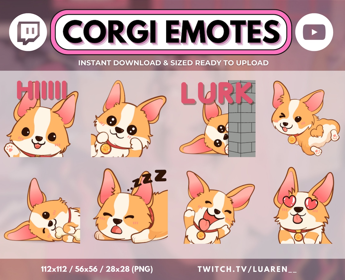 7 Set Corgi Emotes / Stream Badges Twitch Youtube Discord - Etsy